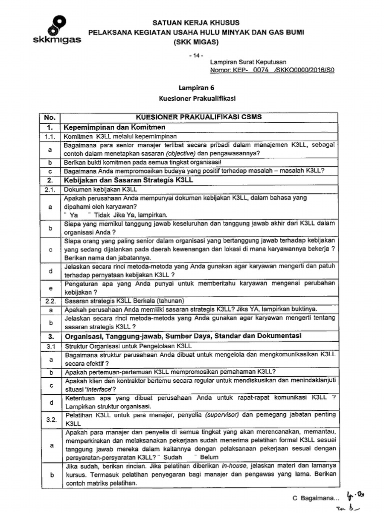 SK0074 - Standarisasi Kualifikasi CSMS - CSMS Questioners | PDF