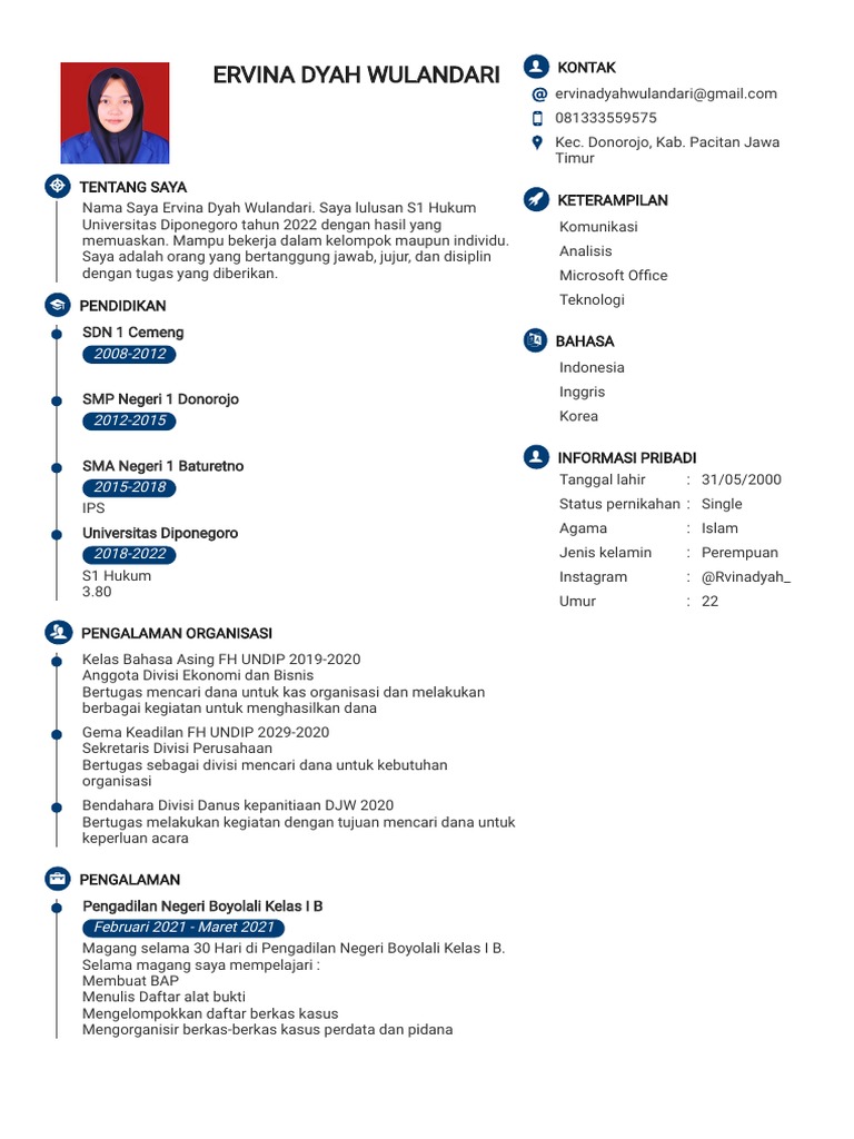 Ervina Dyah Wulandari - Profil Lengkap Mahasiswa Hukum Lulusan ...