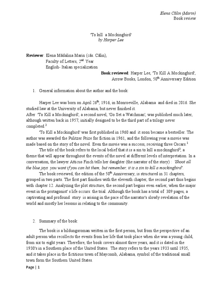 'To Kill A Mockingbird' Review Elena Calin (Marin) | PDF | To Kill A ...