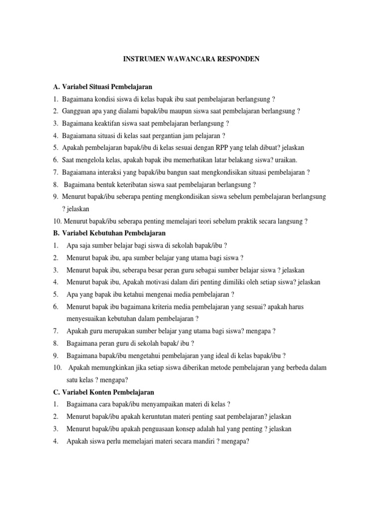 Instrumen Wawancara Responden | PDF