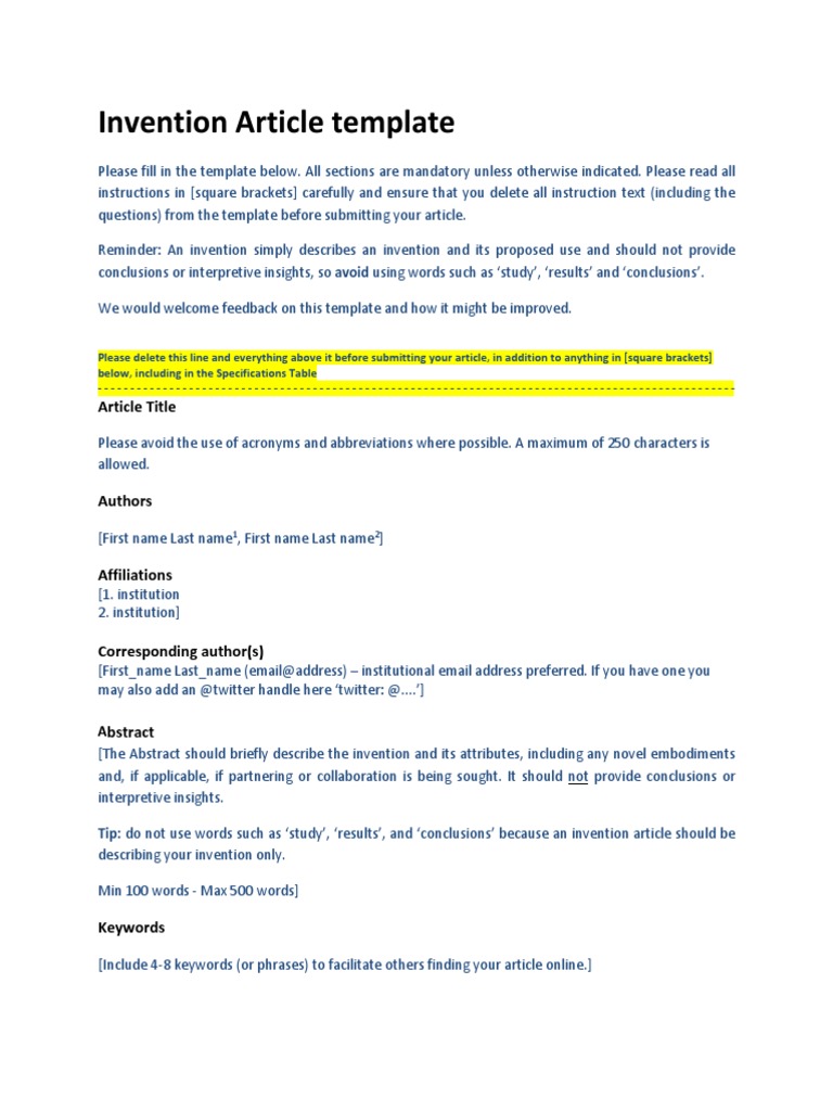 Invention Article Template | PDF | Patent | Invention