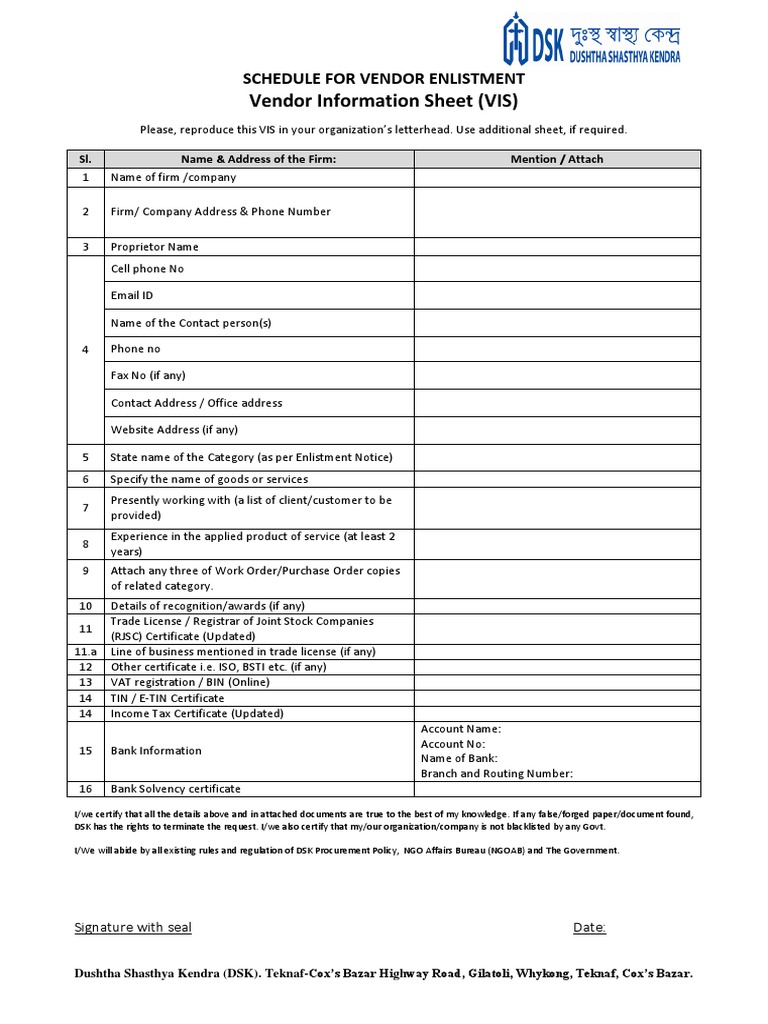 Schedule-of-Vendor-Enlistment - (DSK WASH Project 2022) | PDF
