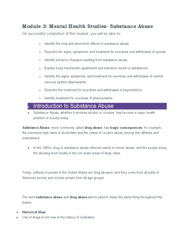 Module 3 Mental Health | PDF | Opioid | Substance Dependence