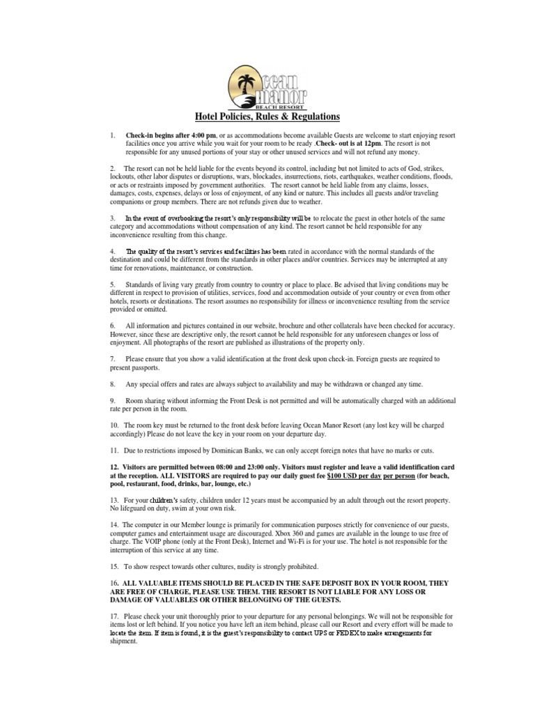 Hotel Policies-1 | PDF | Identity Document | Resort