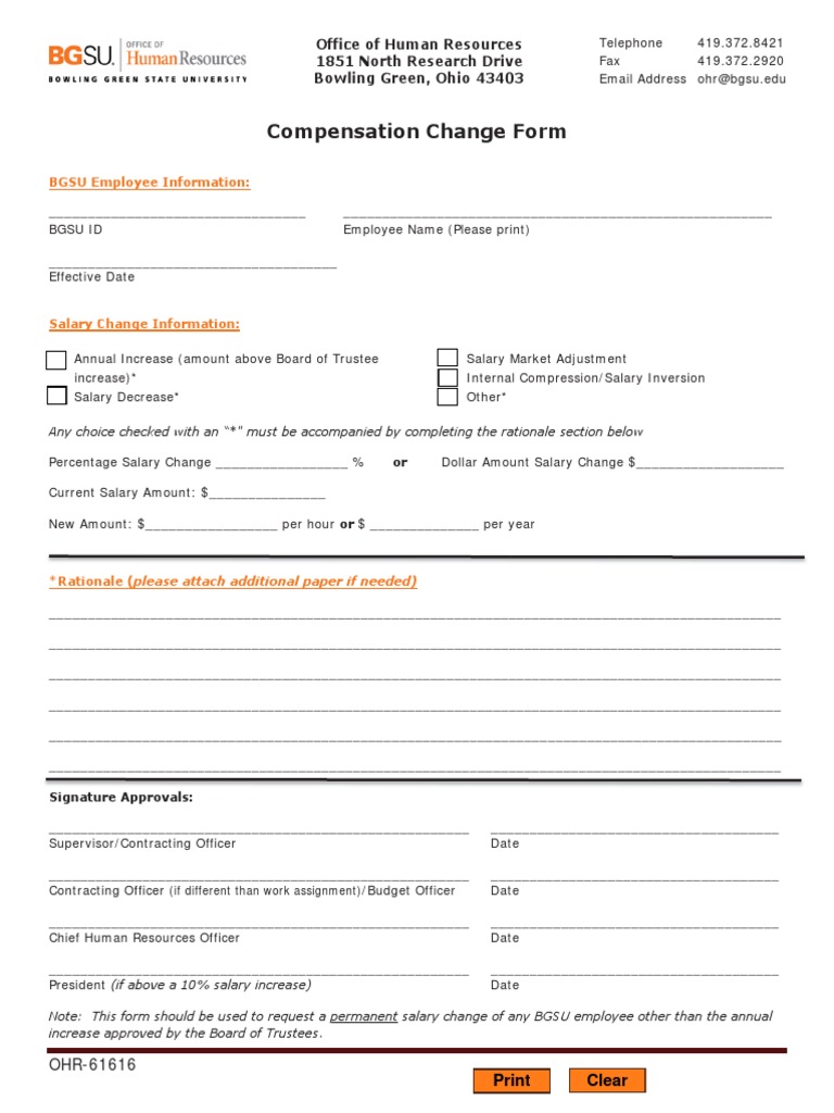 BGSU Compensation Change Form | PDF | Salary | Labor