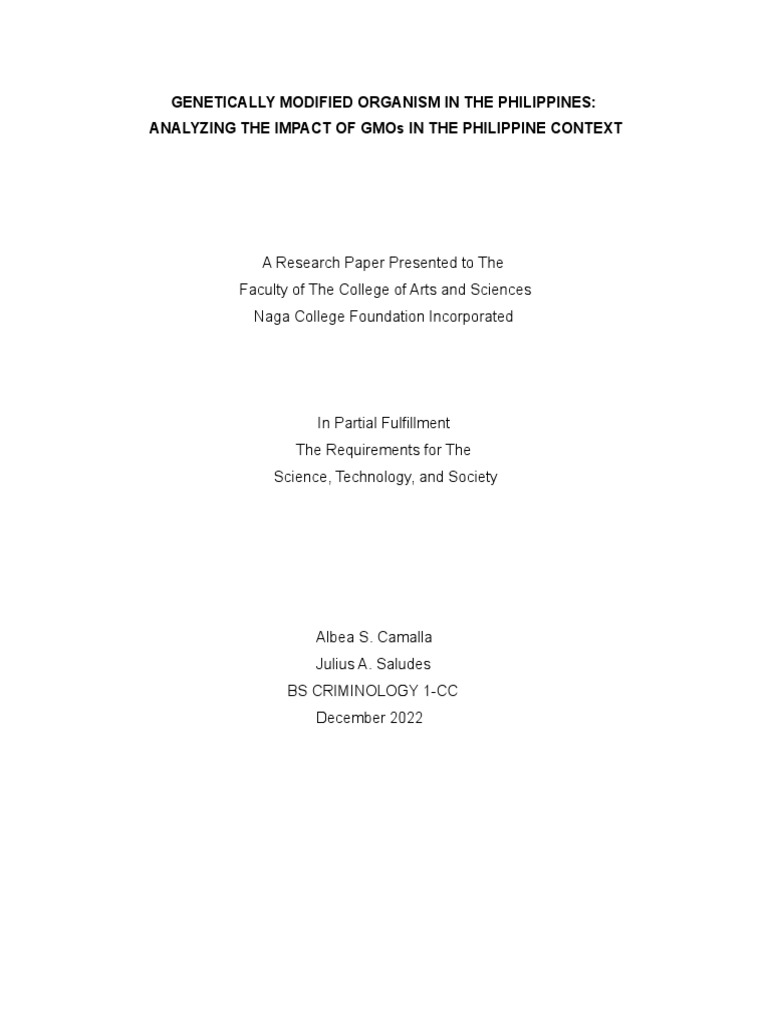 Research Paper On GMO (CAMALLA & SALUDES) | PDF | Genetically Modified ...