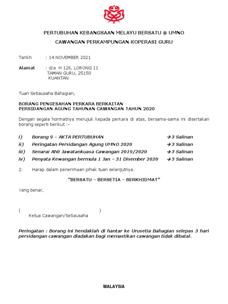 Borang 9 Cawangan 2021 Mesyuarat UMNO | PDF