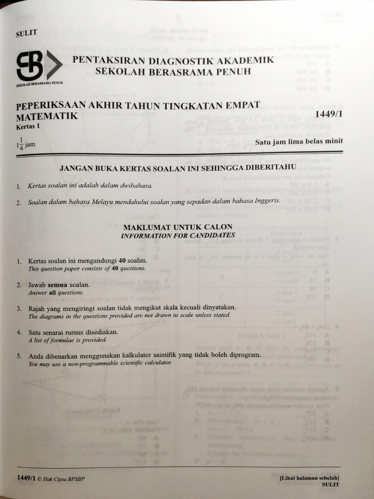 Sbp Math Form 4 Pdf