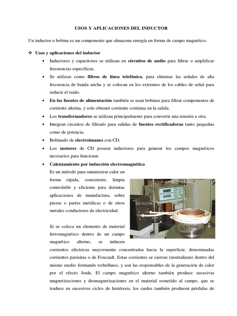 Usos y aplicaciones de los inductores en circuitos electrónicos y sistemas de calefacción | PDF