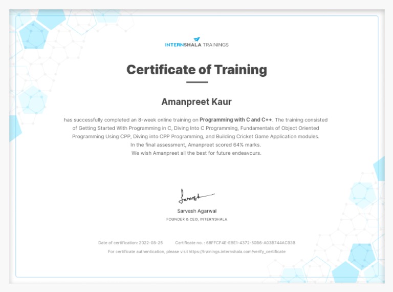 Programming With C and C++ Training - Certificate of Completion | PDF