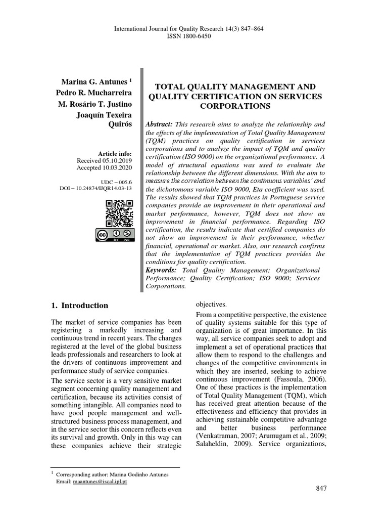 International Journal For Quality Research | PDF | Iso 9000 | Quality ...