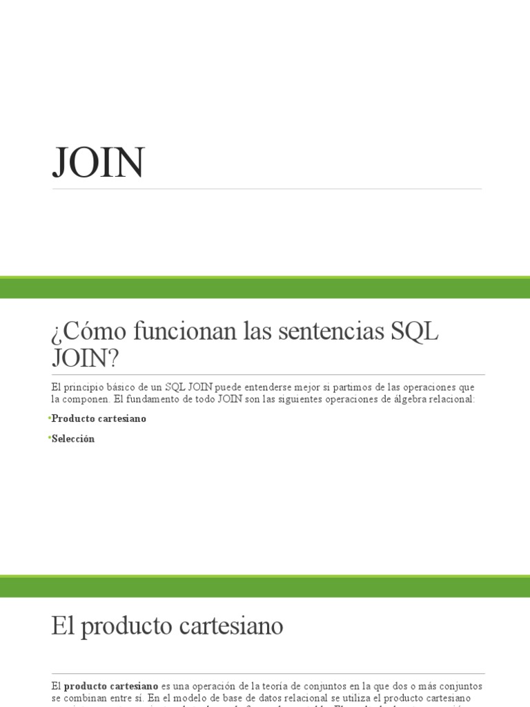 Cómo funcionan las sentencias SQL JOIN y sus diferentes tipos | PDF ...