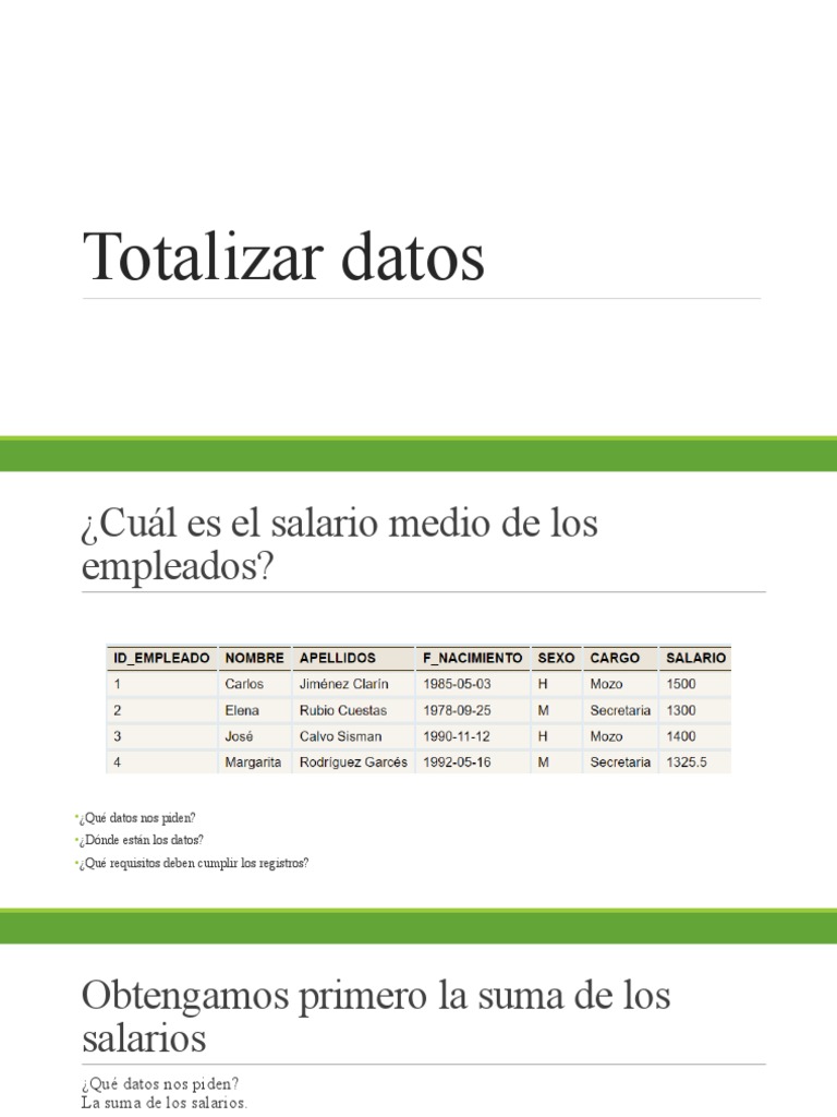 Totalización de Salarios en SQL | PDF | SQL | Informática