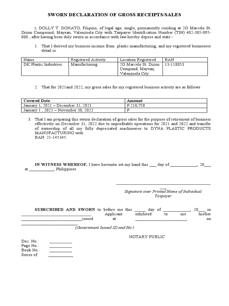 Sworn Declaration of Sales | PDF
