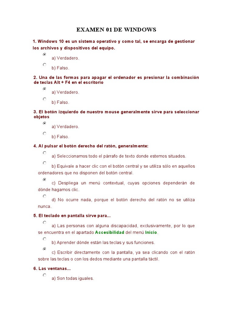 Examen de Windows 1 | PDF | Ventana (informática) | La interacción persona-ordenador