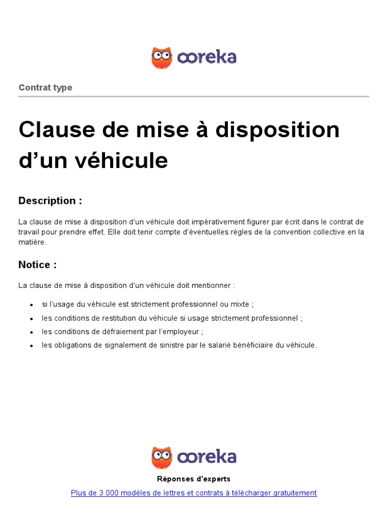 Ooreka Clause de Mise A Dispo de Vehicule | PDF