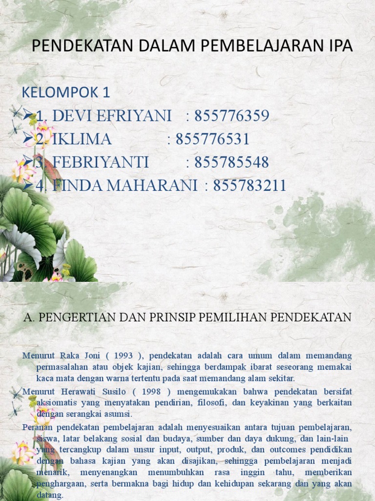 Pendekatan Dalam Pembelajaran Ipa PPT Ipa | PDF