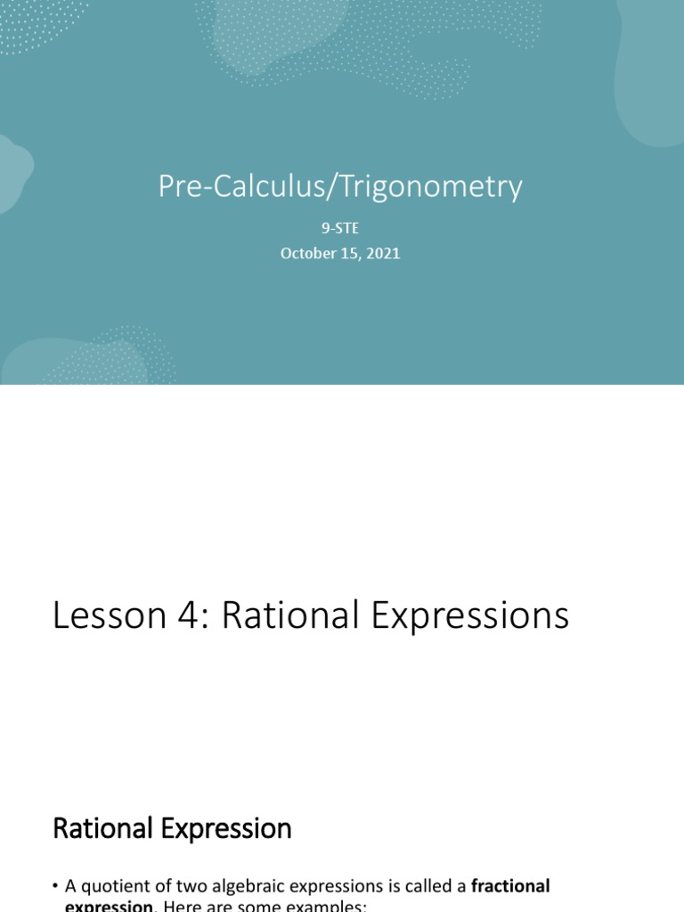 Lesson 4 Rational Expressions | PDF | Rational Number | Factorization