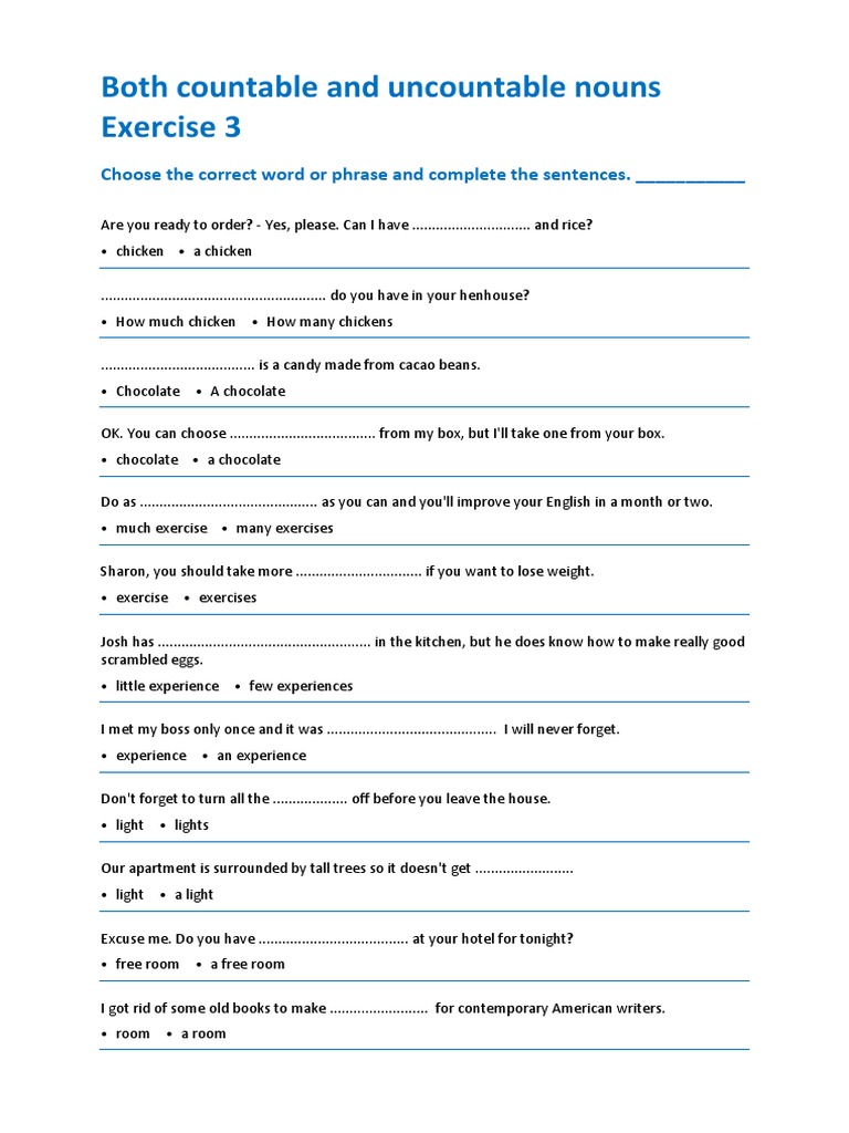 Countable Uncountable Worksheet 2 | PDF