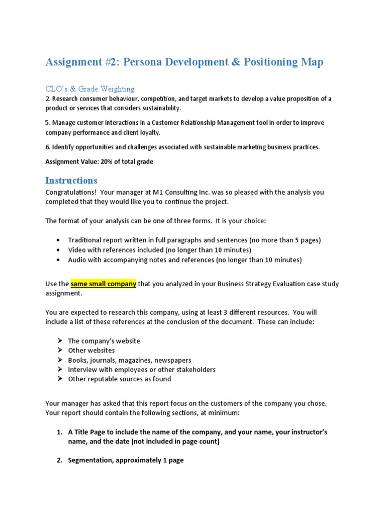 Assignment #2 - Persona Development and Positioning Map | PDF | Market Segmentation | Marketing