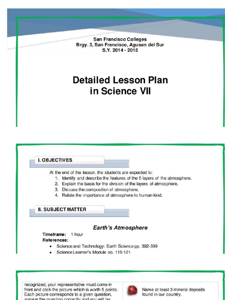 Detailed Lesson Plan Earths Atmosphere | PDF
