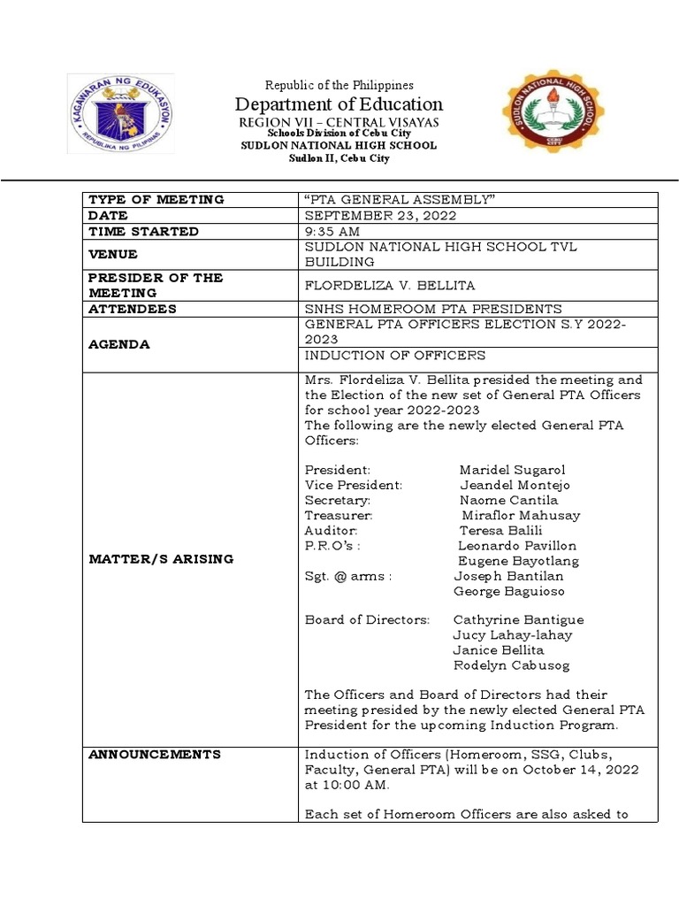 PTA General Assembly Summary | PDF | Governance