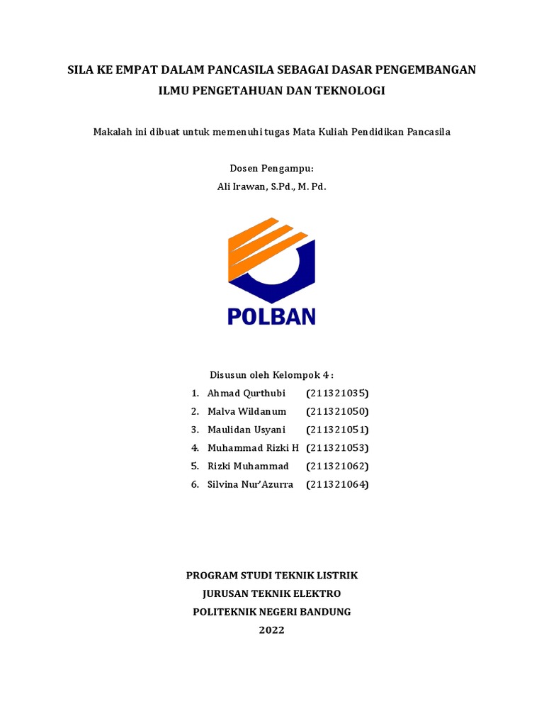 Kelompok 4 PKN (Sila Ke-4 Sebagai Dasar Pengembangan IPTEK | PDF