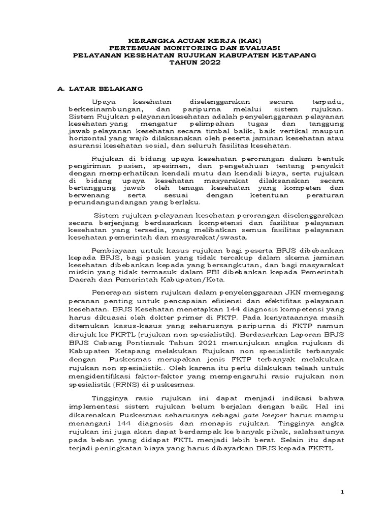 Kak Pertemuan Monev Rujukan 2022 | PDF