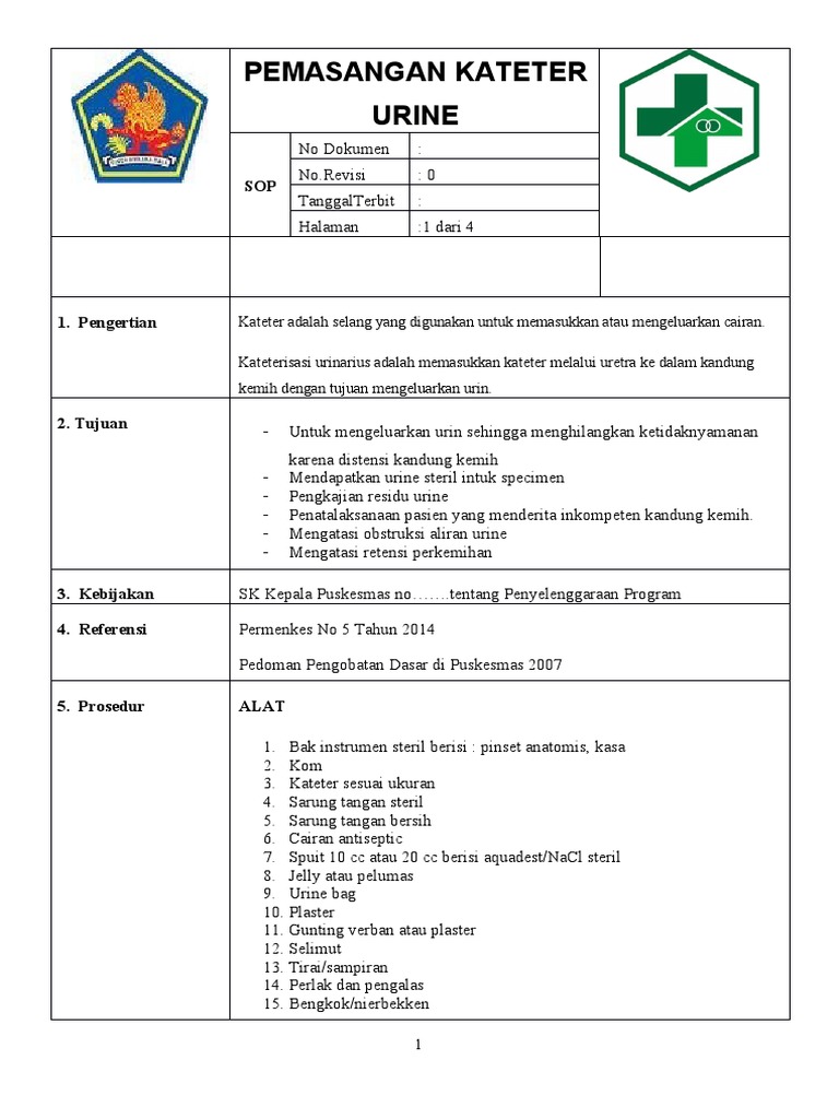 Sop Pemasangan Kateter Urine | PDF
