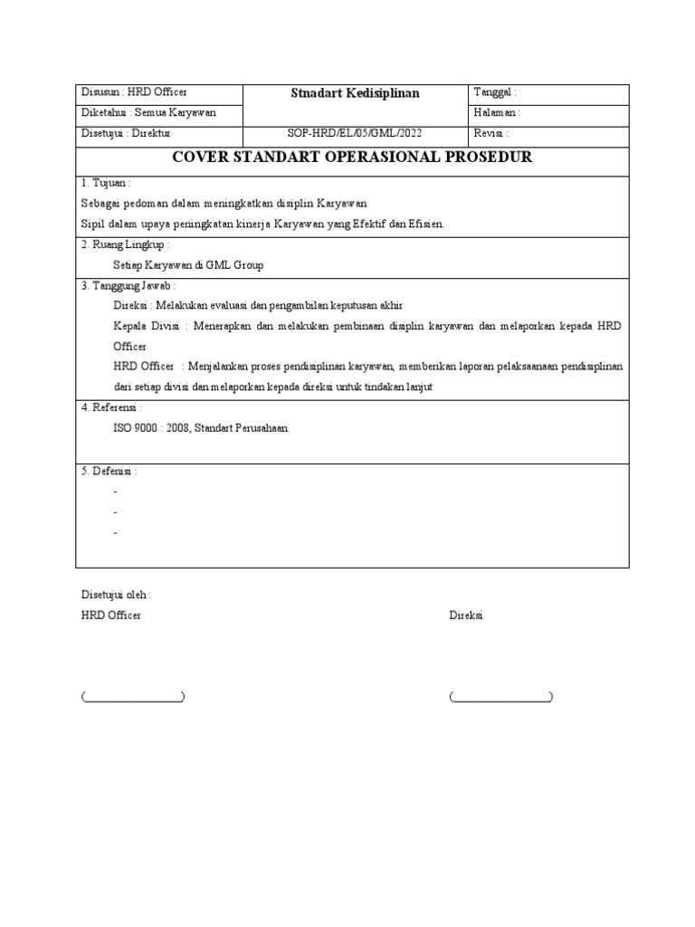 Standar Kedisiplinan Karyawan GML | PDF