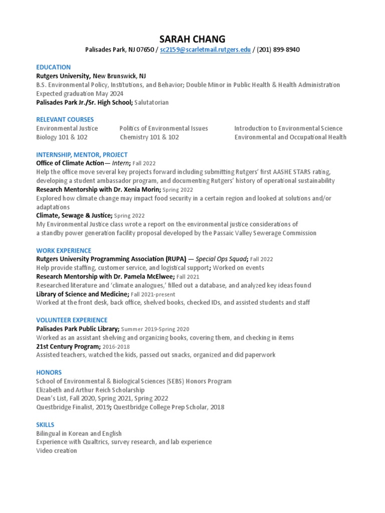 Chang Sarah Resume Final | PDF