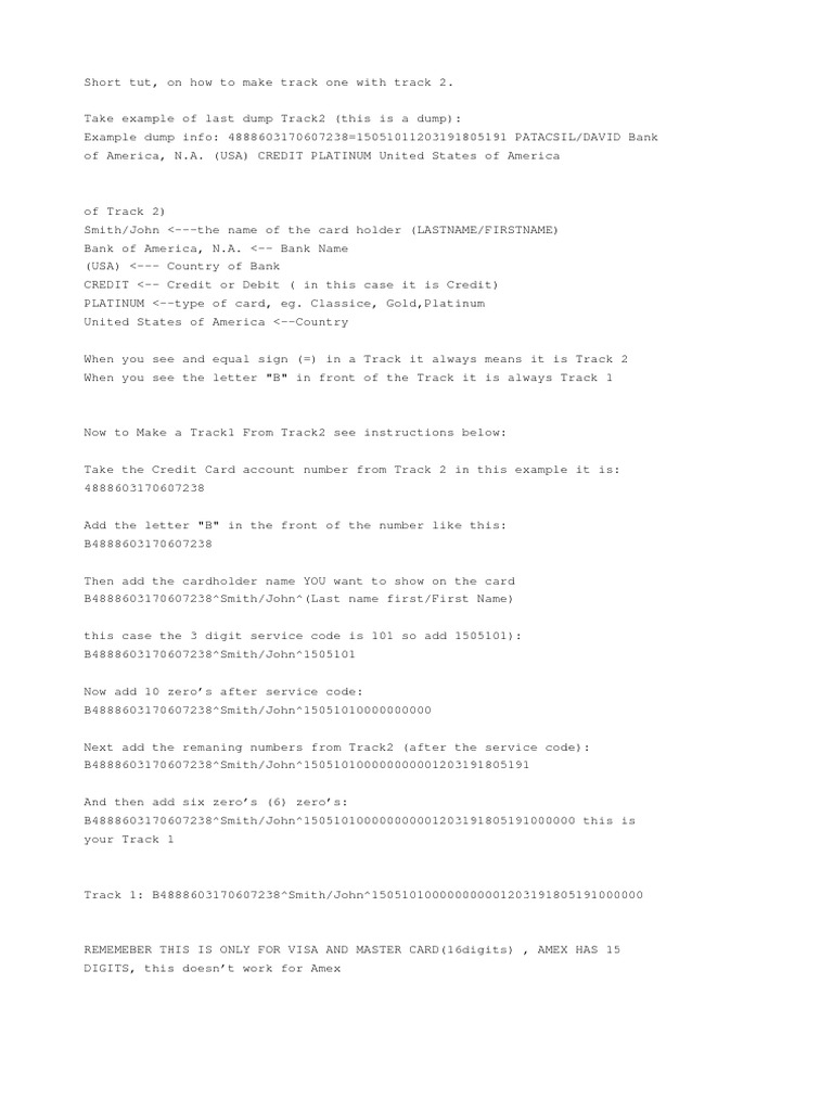 Carding - How To Make Track1 From Track2 | PDF