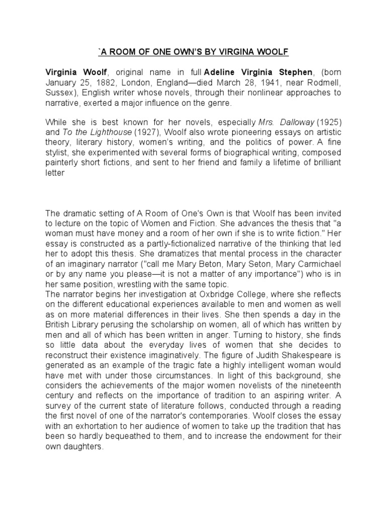 a room of one owns by virgina woolf | PDF | Virginia Woolf | A Room Of ...