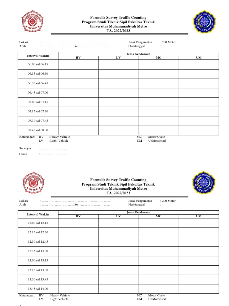 Formulir Survey Trafficc Counting 2022 | PDF