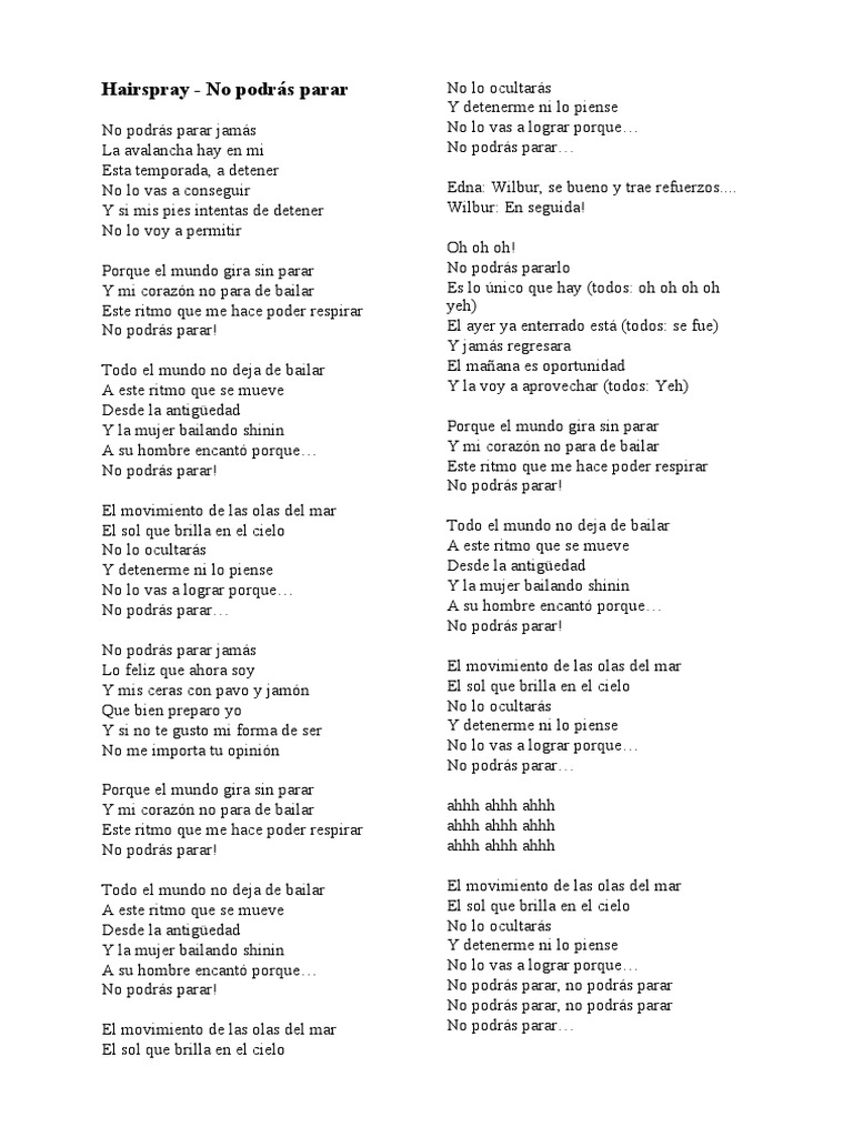 No podrás parar - Hairspray | PDF