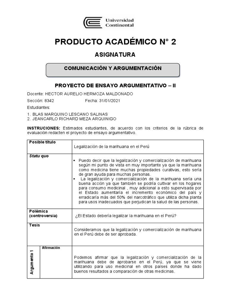 Comunicación y Argumentación PA2 | PDF | Comercio ilegal de drogas | Cannabis (Droga)
