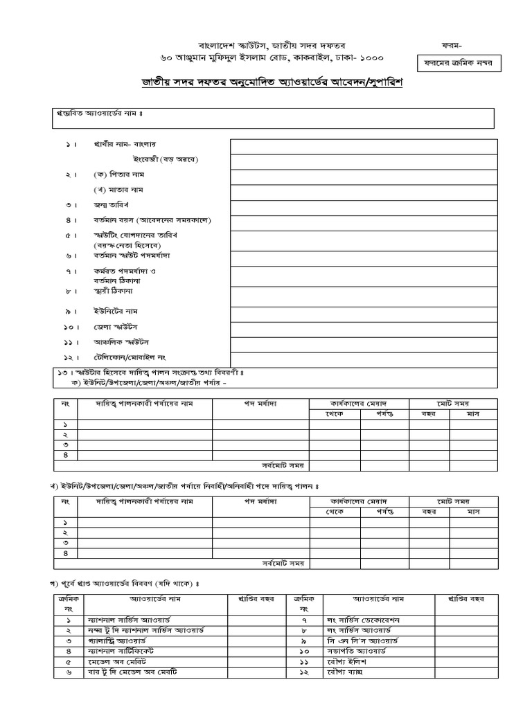 National Headquarters Award Form BD Scout | PDF