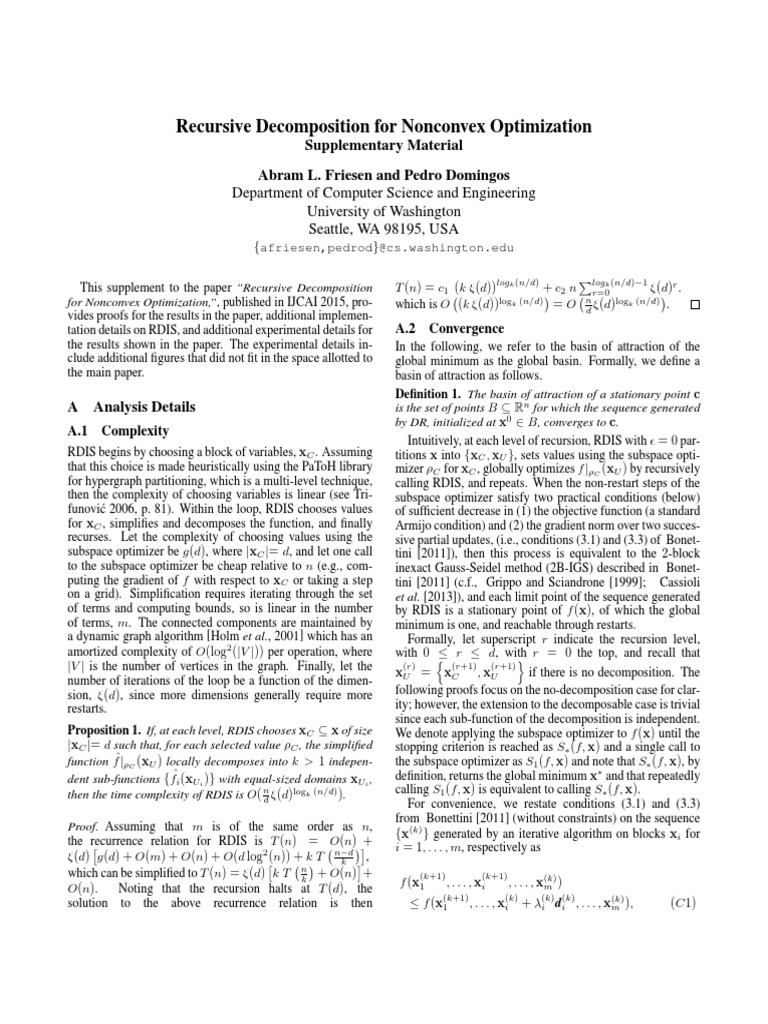 Recursive Decomposition For Nonconvex Optimization Supliment Pdf Mathematical Optimization
