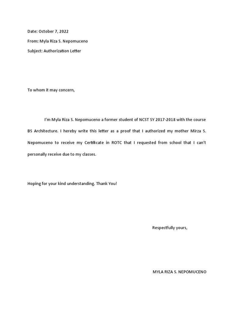 Authorization Letter Received ROTC | PDF