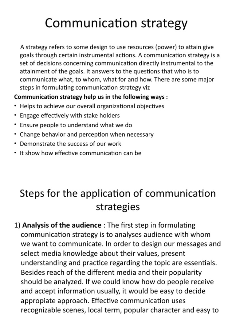 Communication Strategy | PDF | Communication | Goal
