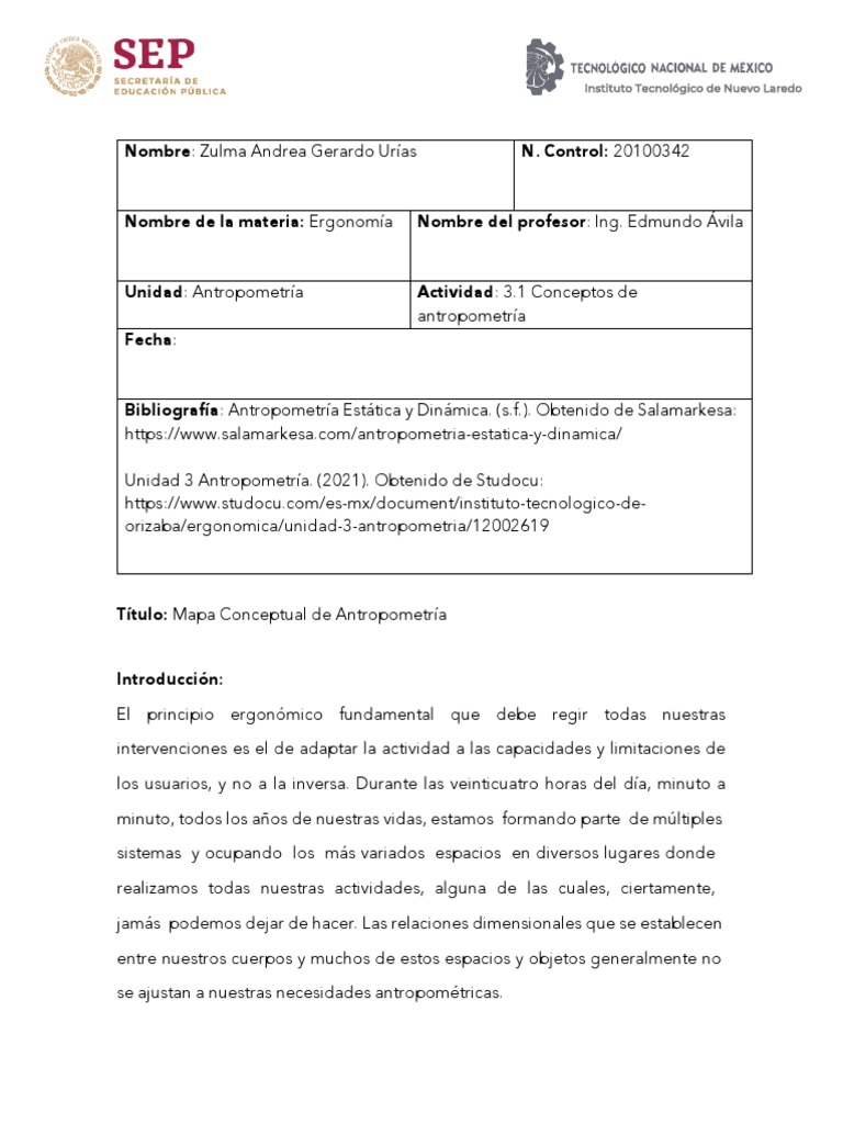 Mapa Conceptual | PDF | Factores humanos y ergonomía | Antropometría Mapa Conceptual | PDF | Factores humanos y ergonomía | Antropometría