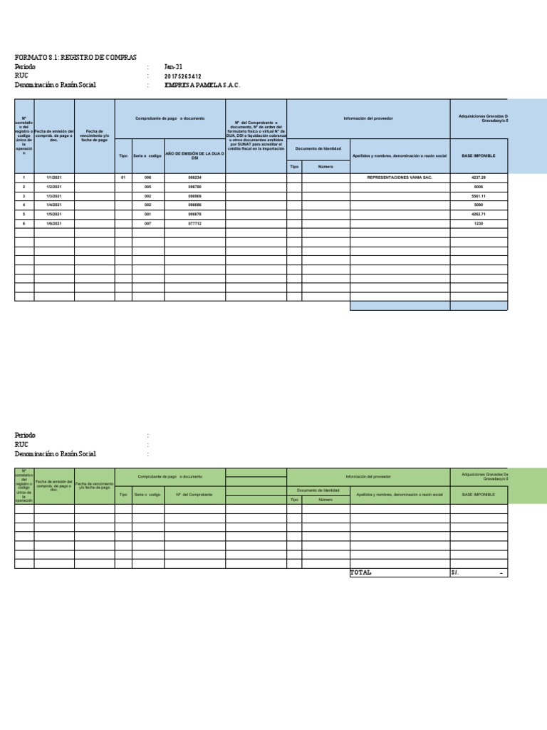 Registro de Compras Formato 8.1 | PDF