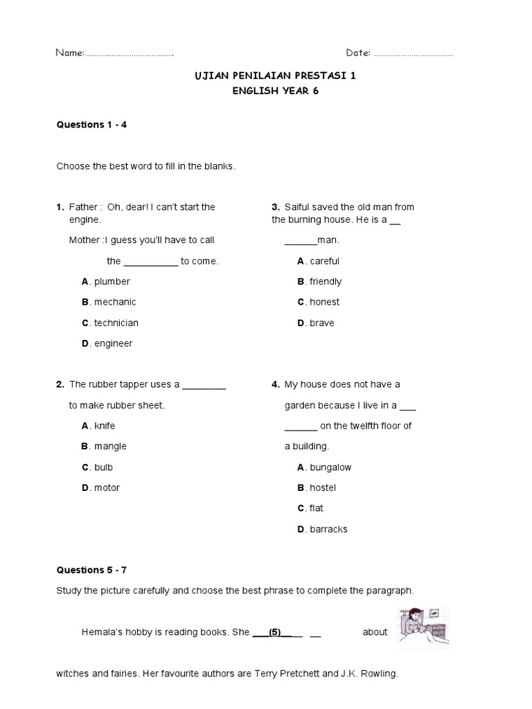 English Year 6 Assessment Questions | PDF