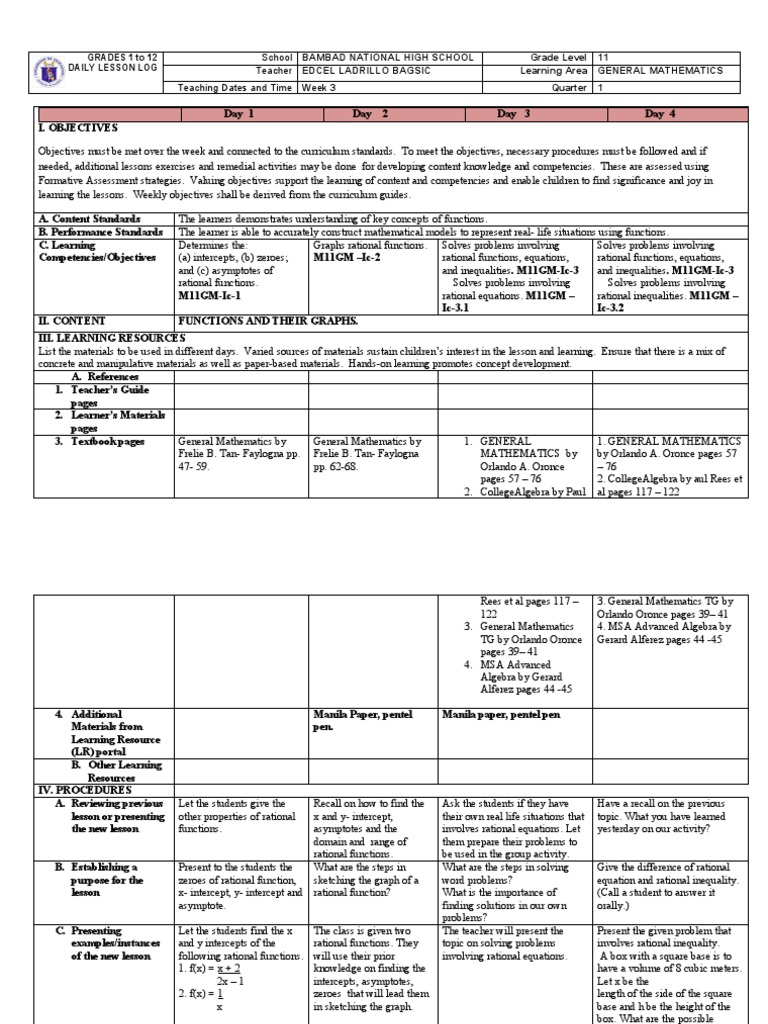 DLL Gen Math Week 3 | PDF | Asymptote | Equations