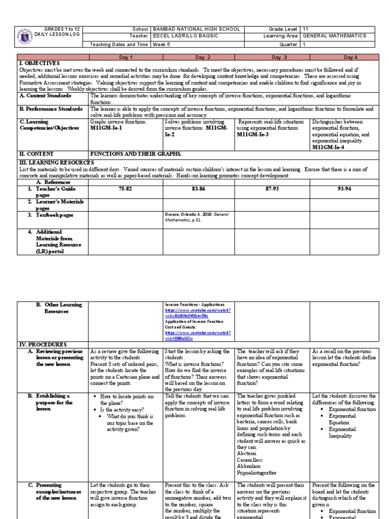 DLL Gen Math Week 5 | Download Free PDF | Function (Mathematics) | Exponential Function