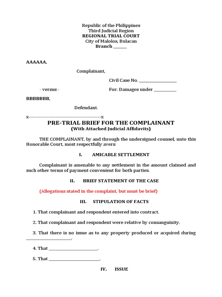 Pre Trial Brief Sample | PDF