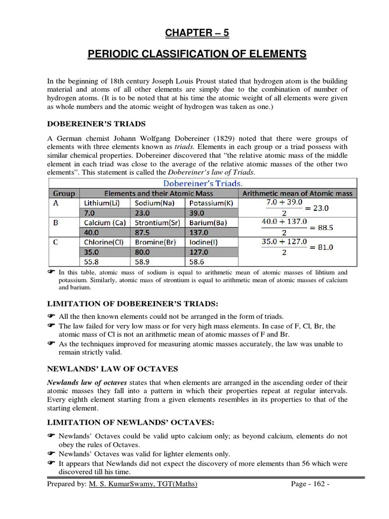 Periodic Classification of Elements Notes | PDF | Periodic Table ...