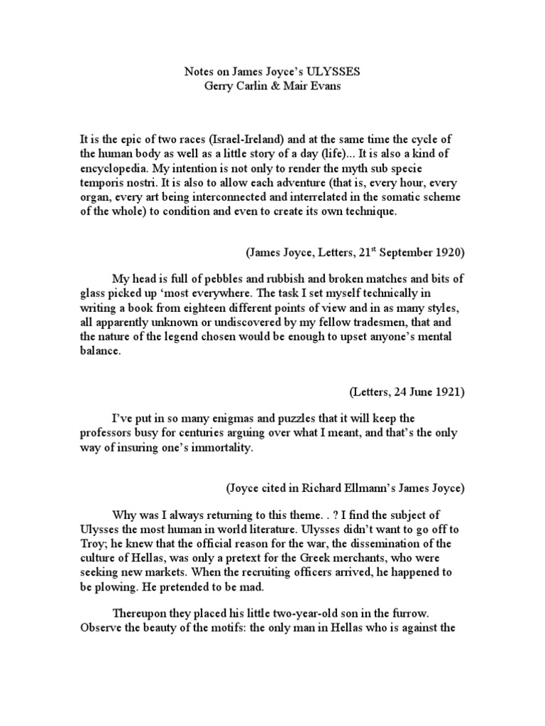 Notes On James Joyce | PDF | Ulysses (Novel) | Odyssey