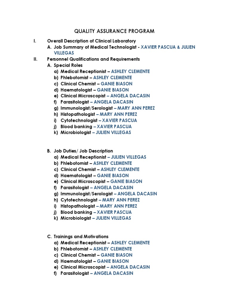 Final Quality Assurance Program | PDF | Staining | Serology