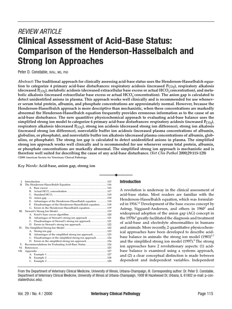 Clinical Assessment of Acid-Base Status: Comparison of The Henderson-Hasselbalch and Strong Ion ...